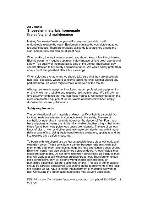Ad Verheul Snoezelen Materials Homemade ... - Snoezelen Idosos