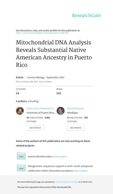 Mitochondrial DNA Analaysis Reveals Substantial Native American ...