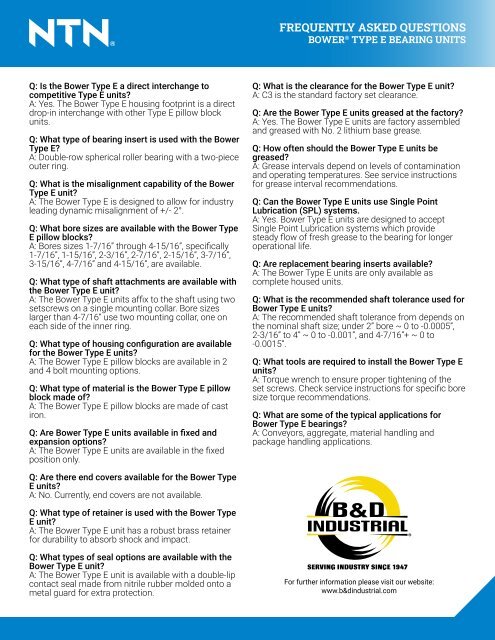 2021 NTN Bower Type E Bearing FAQ's