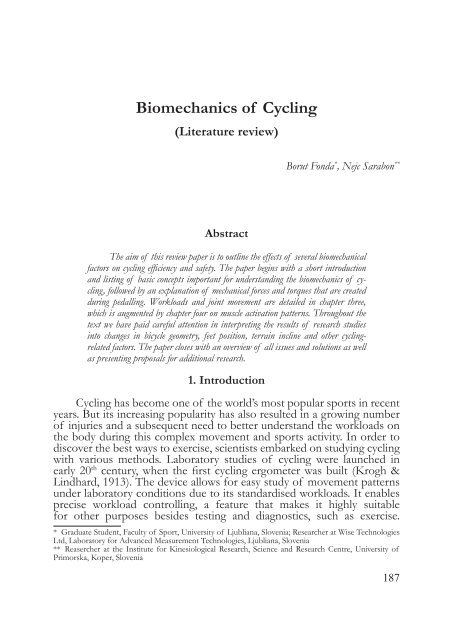 Biomechanics of Cycling - SPORT SCIENCE REVIEW