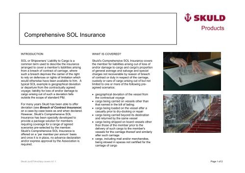 Comprehensive Shipowners' Liability (SOL) Insurance - Skuld