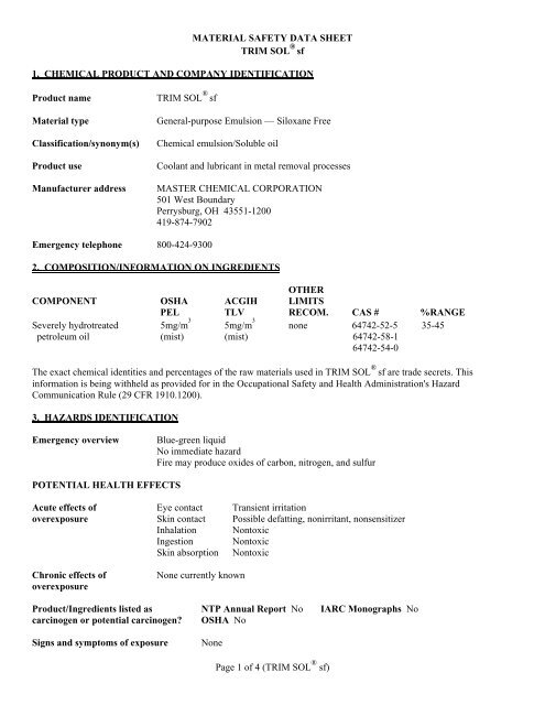 TRIM SOL® sf - Master Chemical Corporation