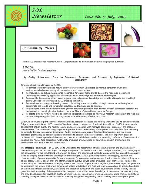 SOL Newsletter - Sol Genomics Network