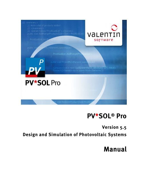 PV*SOL Pro 5.5 - Manual - Valentin Software