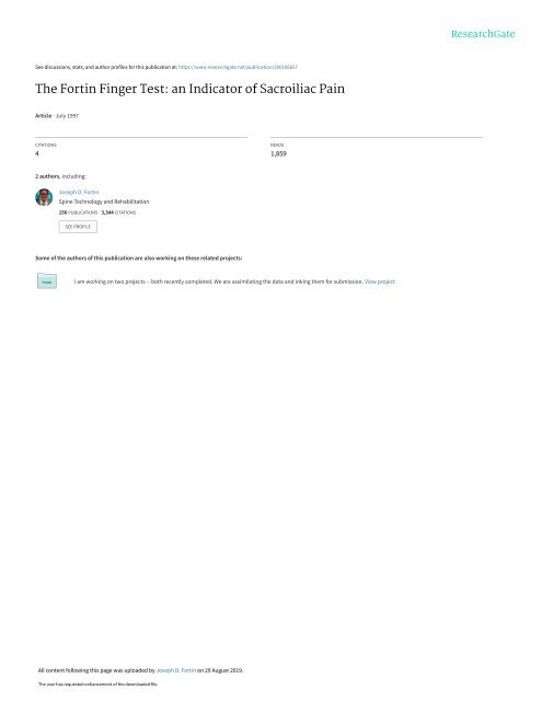 The Fortin Finger Test an Indicator of Sacroiliac Pain