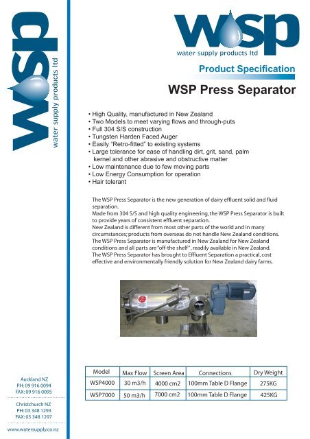 WSP Press separator - Water Supply Products