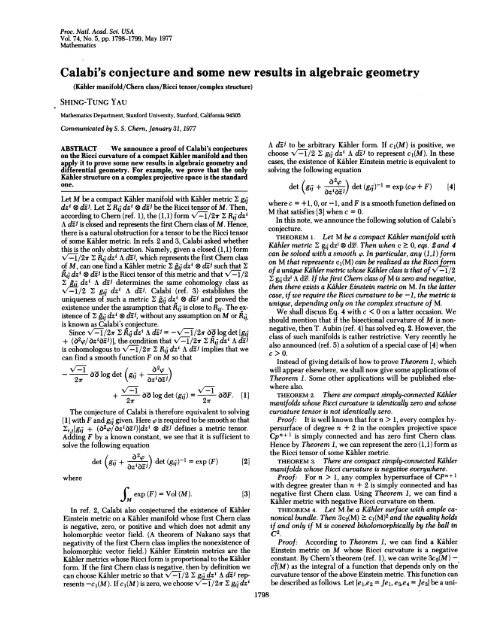 Calabi's conjecture and some new results in algebraic geometry Calabi's conjecture and some new results in algebraic geometry