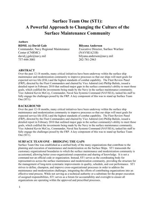 Surface Team One (ST1): A Powerful Approach to Changing the ...