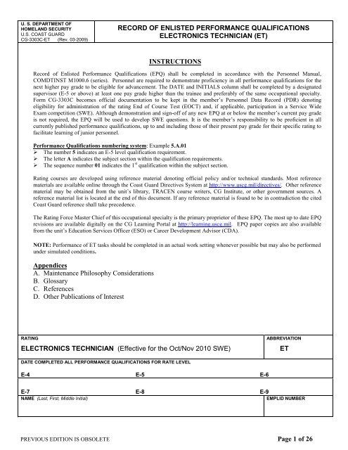 ET Enlisted Performance Qualifications 03-2009 - U.S. Coast Guard