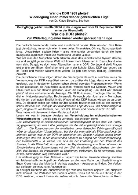 War die DDR pleite? - Klaus Blessing