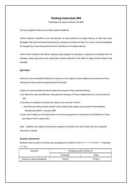 Packing Instruction 965-970