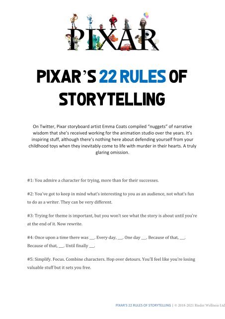 Pixar's 22 Rules of Storytelling