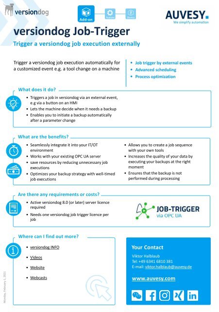 onePager versiondog Job-Trigger