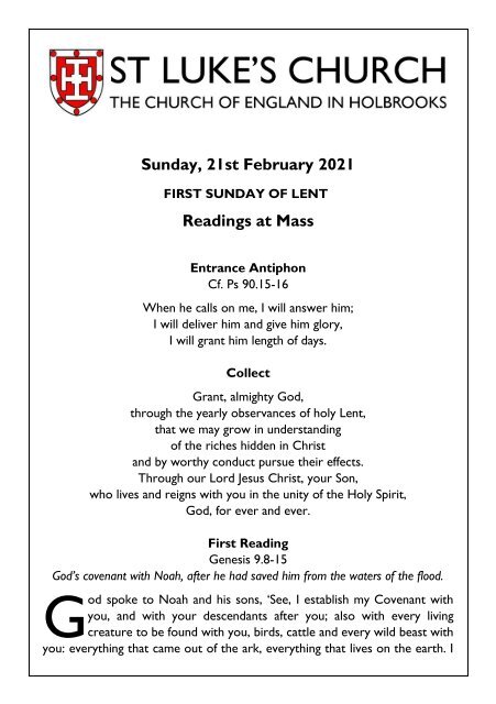 Sunday Lent I (Year B) Readings at Mass
