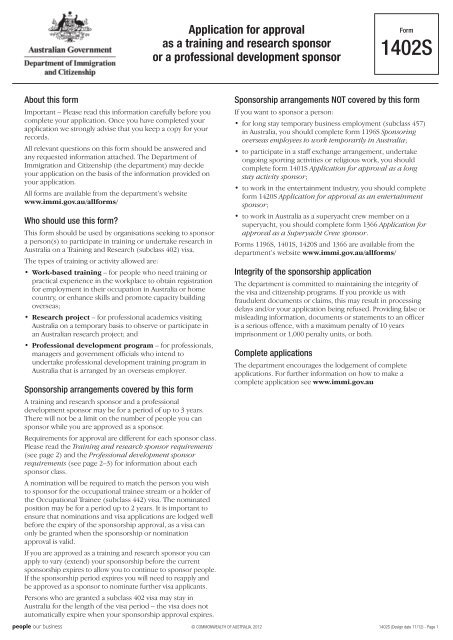 Form 1402S – Application for approval as a training - Department of ...