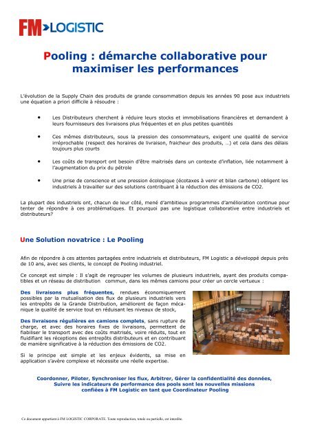 Pooling : démarche collaborative pour maximiser ... - FM Logistic.com