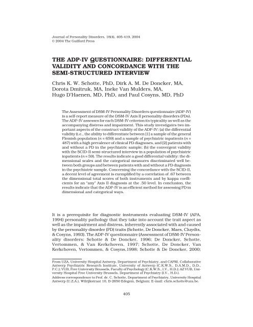 THE ADP-IV QUESTIONNAIRE: DIFFERENTIAL VALIDITY AND ...