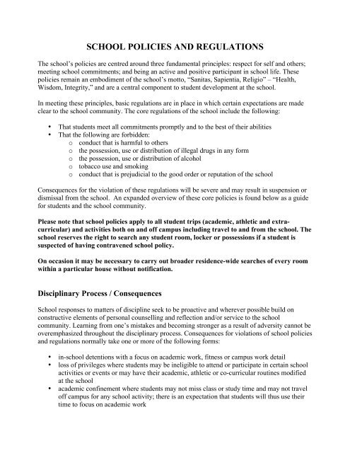 SCHOOL POLICIES AND REGULATIONS - Stanstead College