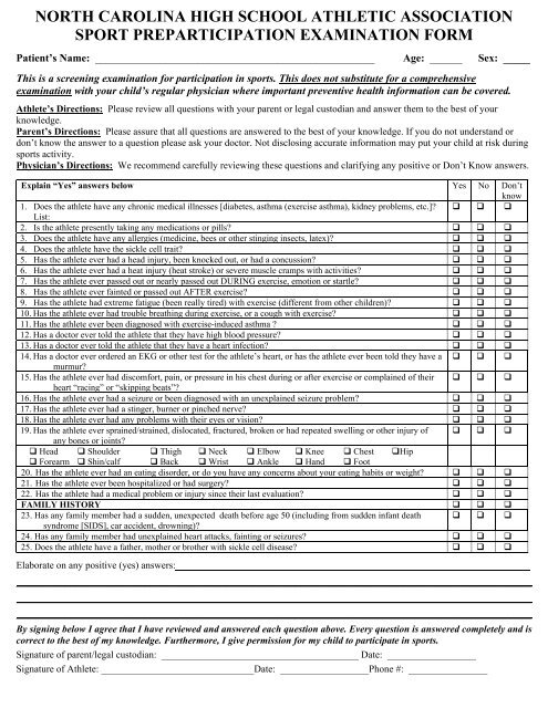 Physical Form - UNC School of Medicine