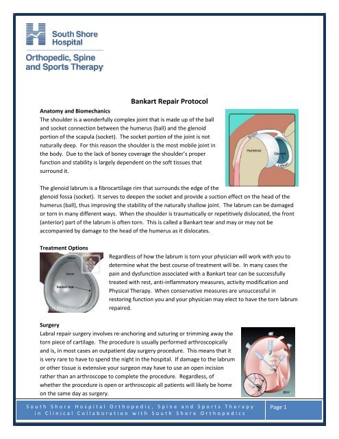 Bankart Repair Protocol - South Shore Hospital