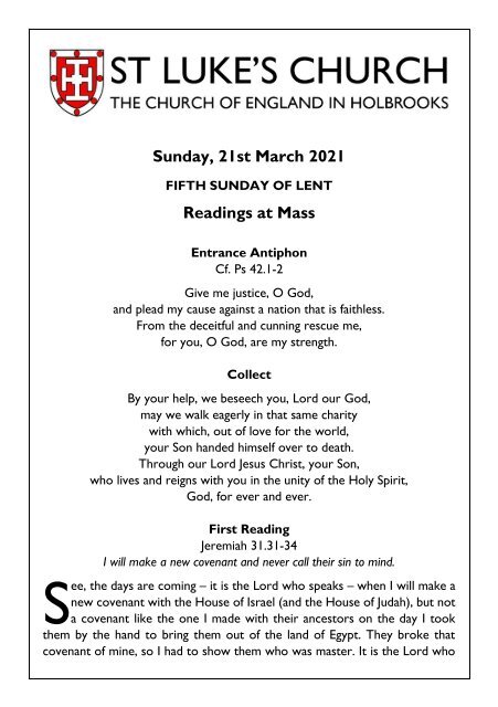 Lent V (Year B) Readings at Mass
