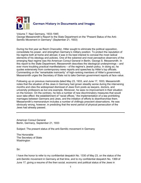 1 Volume 7. Nazi Germany, 1933-1945 George Messersmith's ...