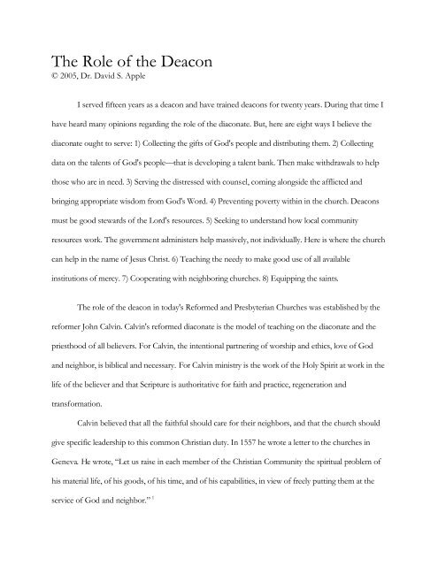 Role of the Deacon - Tenth Presbyterian Church