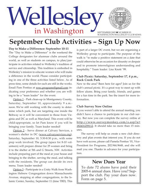 September Club Activities - Wellesley