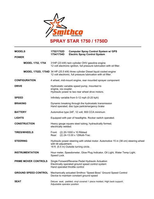 SPRAY STAR 1750 / 1750D - Smithco