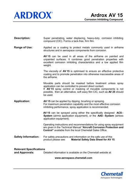 Ardrox AV 15 - Chemetall Aerospace Technologies