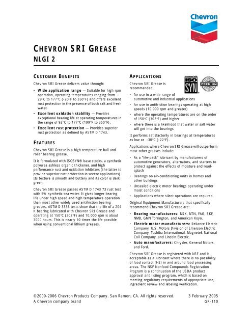 chevron sri grease nlgi 2 - Bartlett Bearing Company, Inc.