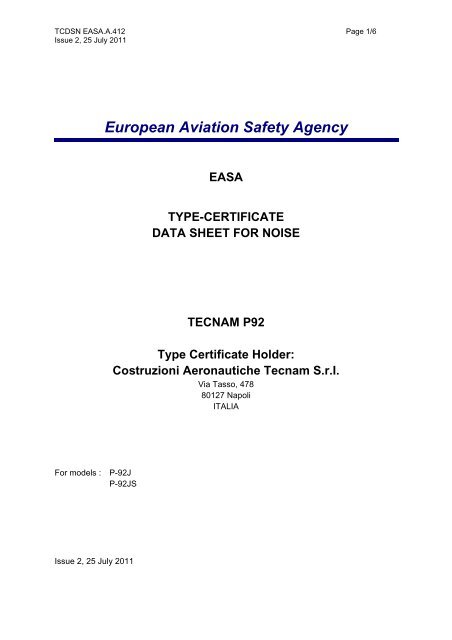 European Aviation Safety Agency EASA TYPE-CERTIFICATE DATA ...