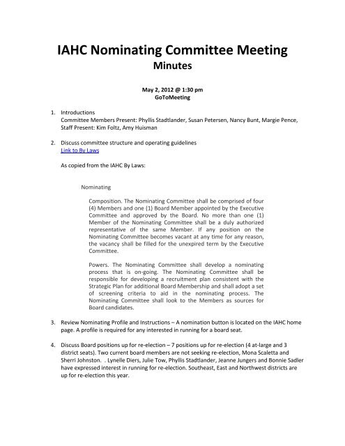 IAHC Nominating Committee Meeting Minutes