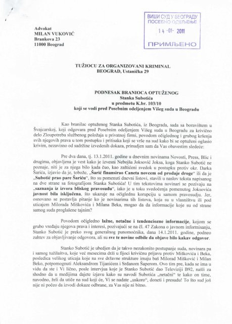 dopis tužilaštvu povodom zloupotreba i ... - Stanko Subotic