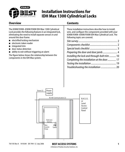 Installation Instructions for IDH Max 1300 Cylindrical Locks