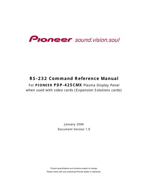 RS-232 Command Reference Manual - Pioneer Electronics