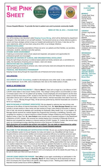 THE PINK SHEET - Crouse Hospital