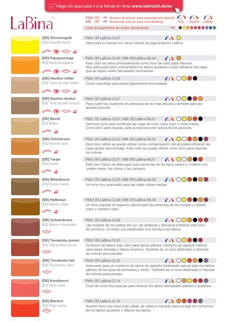 ES - LaBina - Colores de pigmentación - Tarjeta colorimétrica ...