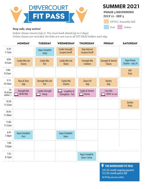 Summer 2021 Fit Pass - Phase 3 schedule