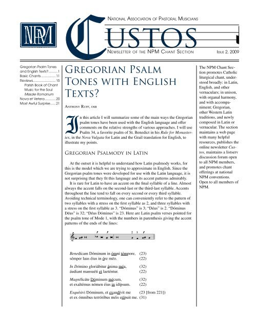 Gregorian Psalm Tones with English Texts? - National Association ...