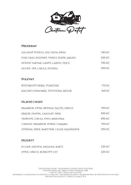 Menu Chateau Petit CZ