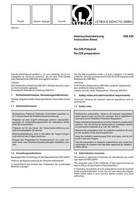 LEYBOLD DIDACTIC GMBH Gebrauchsanweisung 559 430 ...