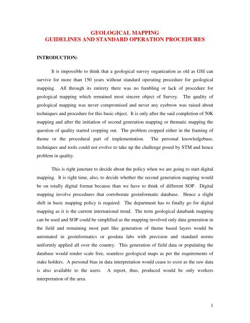 geological mapping guidelines and standard operation procedures