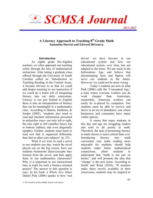 SCMSA Journal - South Carolina Middle School Association