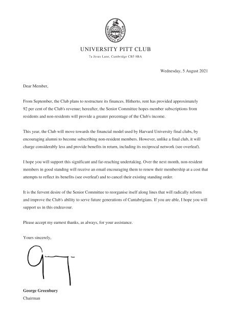 Annual Review 2021 Covering Letter