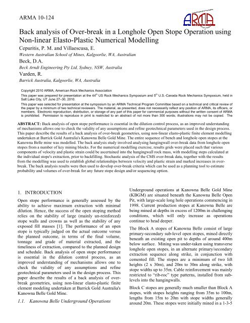 Back analysis of Over-break in a Longhole Open Stope Operation ...