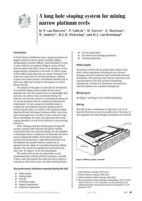 A long hole stoping system for mining narrow platinum reefs - saimm