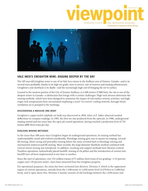VAle InCo's CreIGhton MIne: DIGGInG Deeper by the DAy - Caterpillar