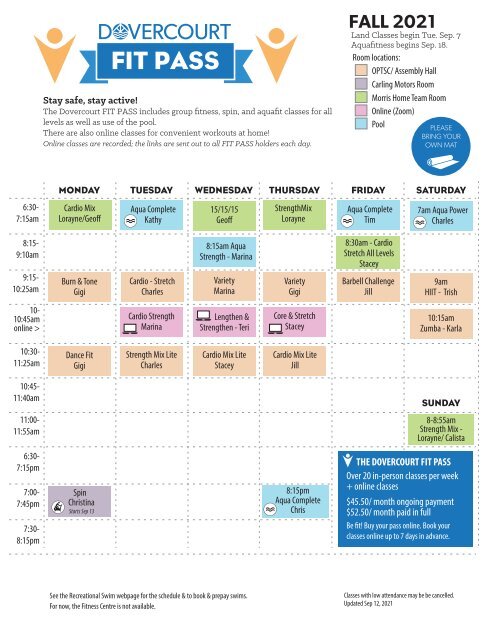 Fall 2021 FIT PASS SCHEDULE FLYER