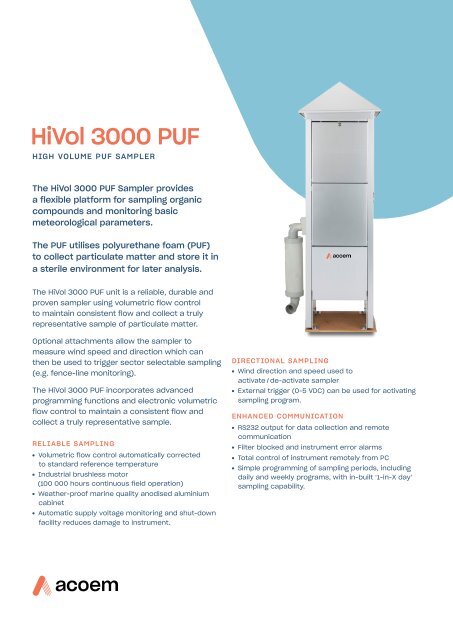 Acoem HiVol 3000 PUF spec sheet
